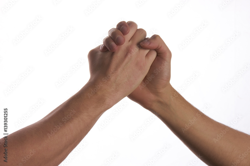 Modern handshake of two male people to show each other friendship and ...