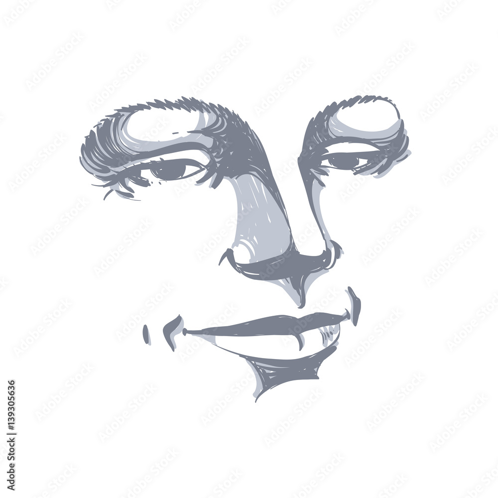 Monochrome hand-drawn silhouette of woman face, delicate features. Face ...