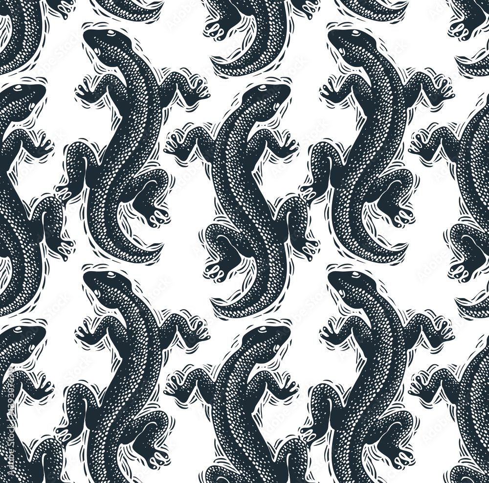 Vector reptilian seamless pattern, lizards top view continuous ...