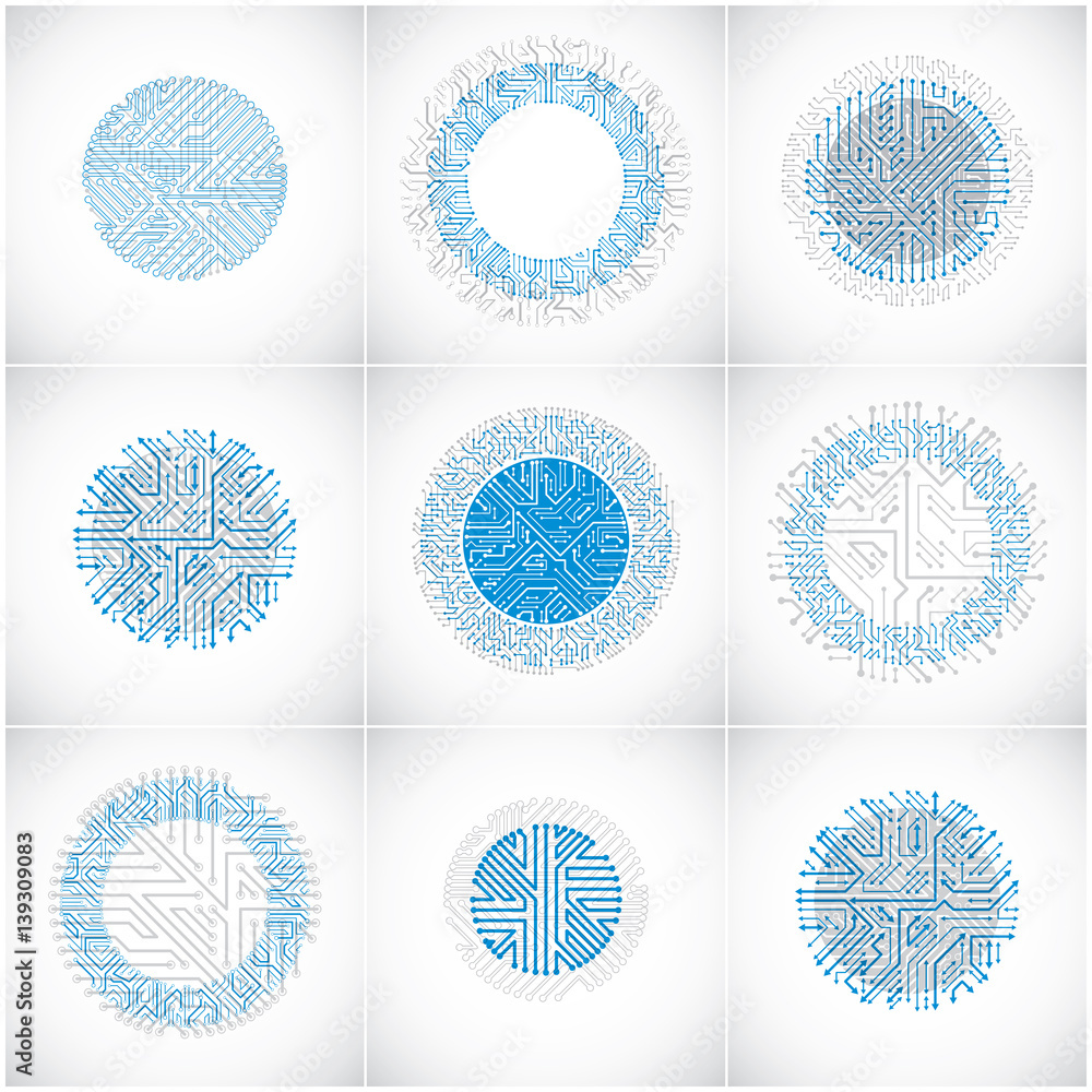Collection of futuristic blue cybernetic schemes with multidirectional ...