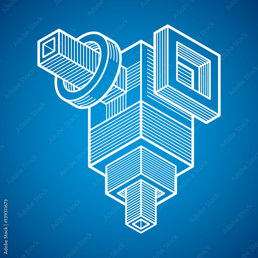 Engineering three-dimensional construction, abstract vector ...