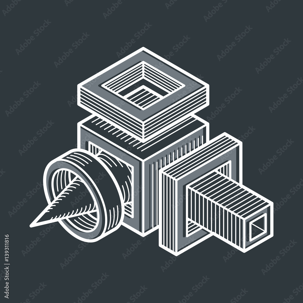 Engineering abstract shape, 3d vector polygonal figure. Stock Vector ...