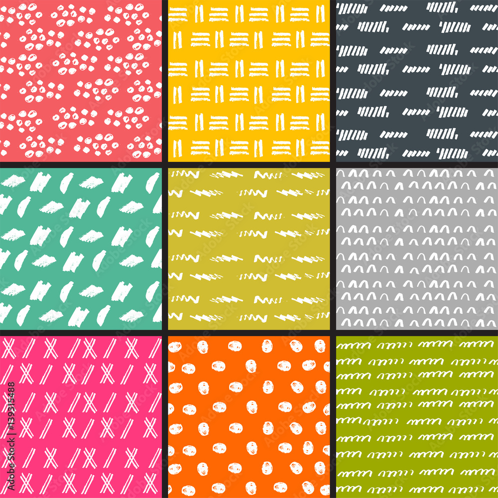 Hand Drawn seamless pattern collection. Simple texture for background ...