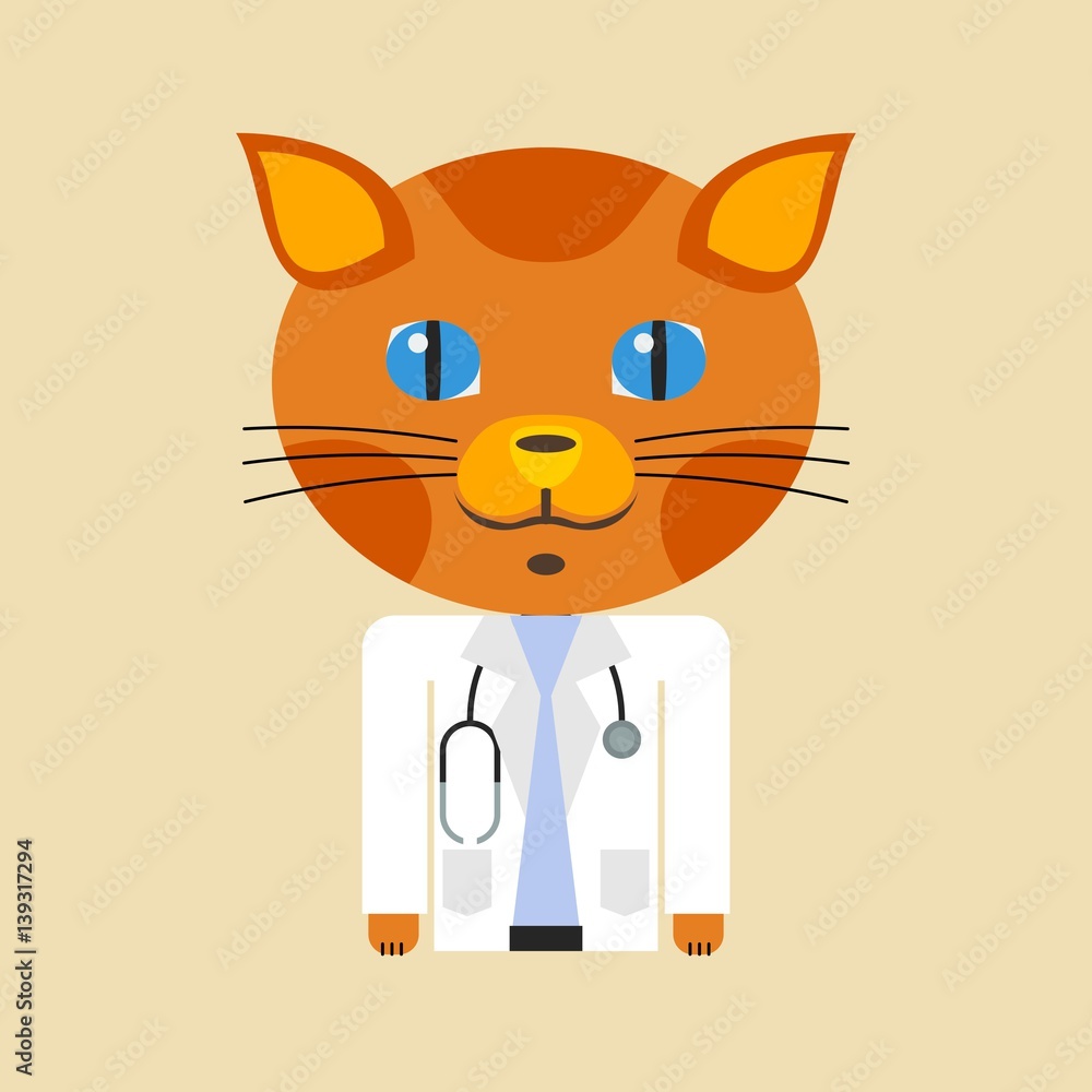 Editable Vector of Doctor Cat Character in Flat Cartoon Style for ...