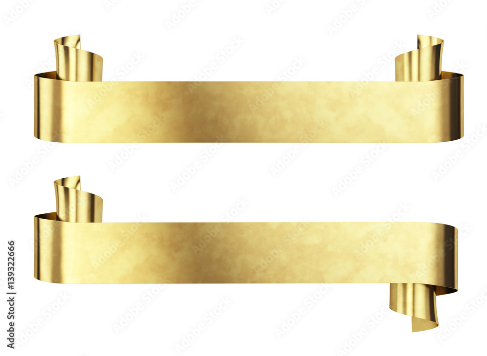 Gold Metal Banner isolated on white - 3d render Stock Illustration ...