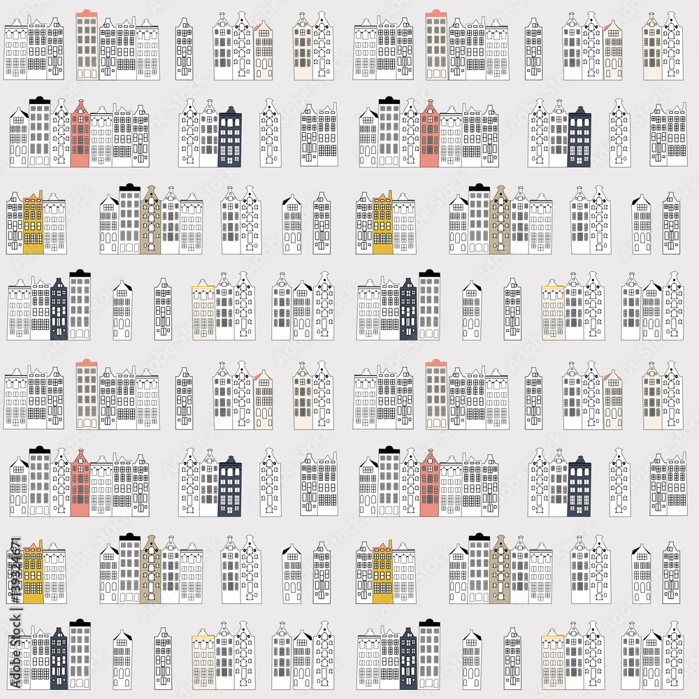 Vector seamless pattern with rows of typical dutch canal houses in ...
