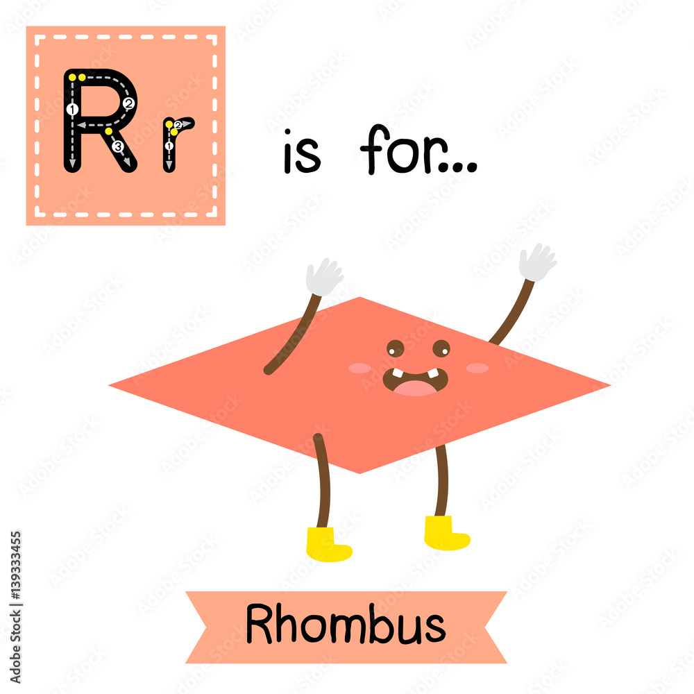 Letter R cute children colorful geometric shapes alphabet tracing ...