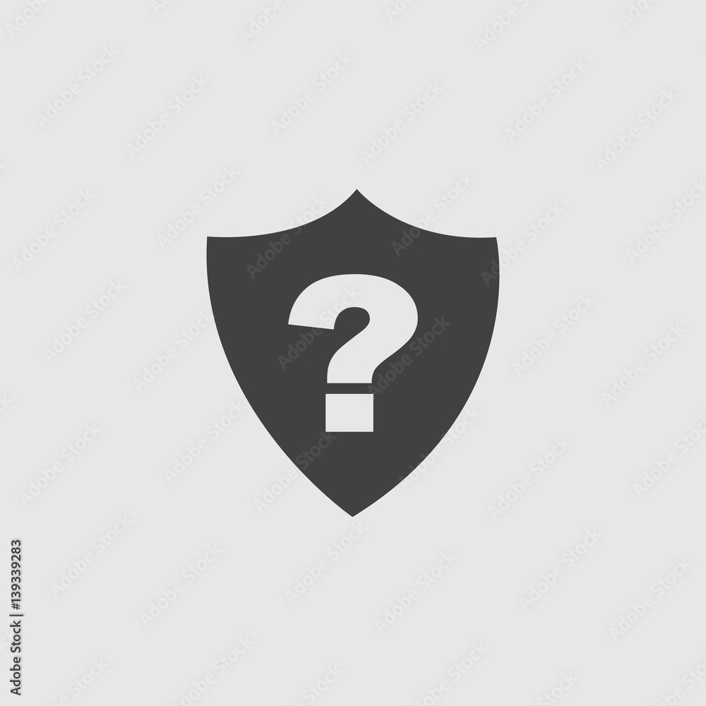 Shield with question mark icon in a flat design in black color. Vector ...