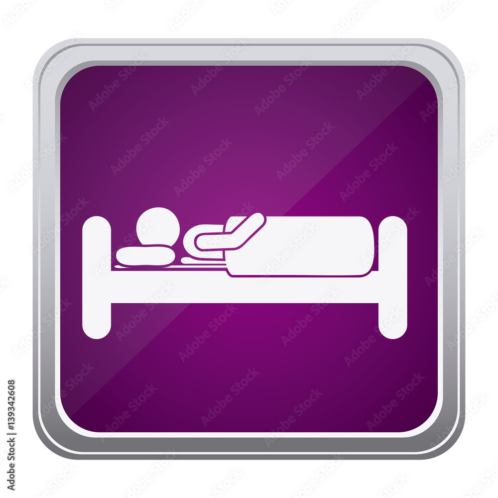 purple emblem bed and person sleeping, vector illustraction design ...