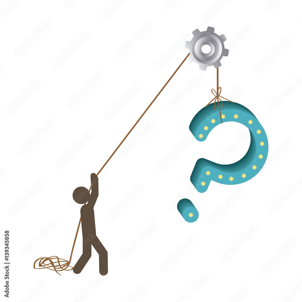 Silhouette person pulling rope question mark vector illustration Stock ...