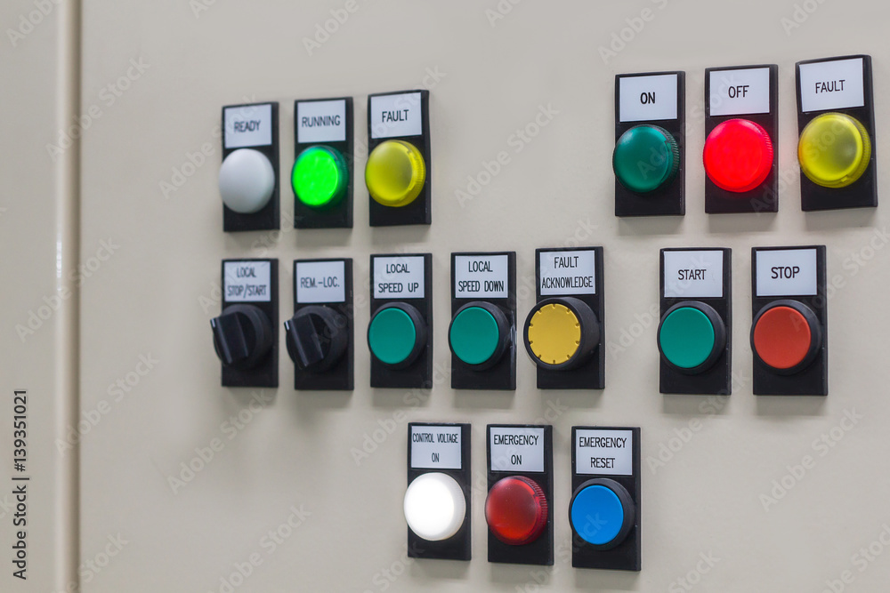 Technical display on control panel with electrical equipment devices ...