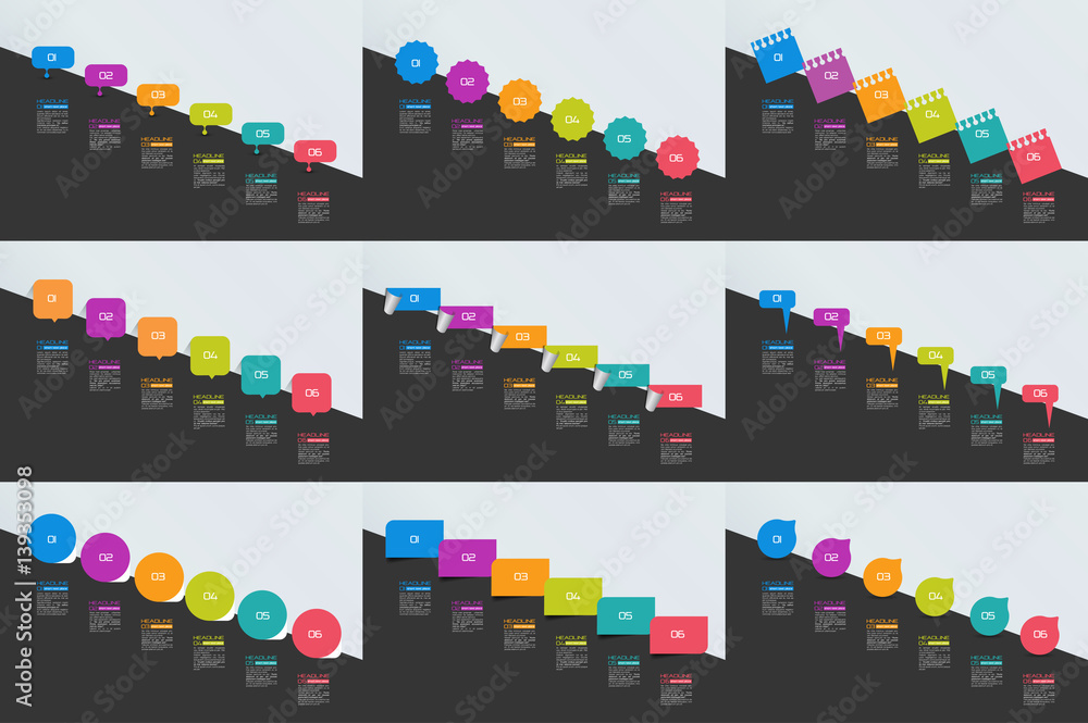Mega set of Infographics timeline banners, charts. Step by step report ...