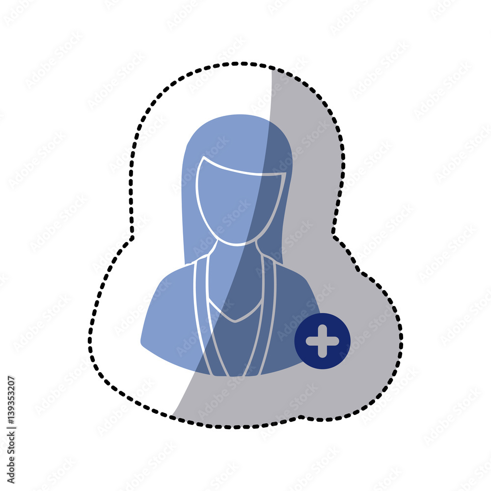 sticker color half body silhouette woman with plus icon vector ...