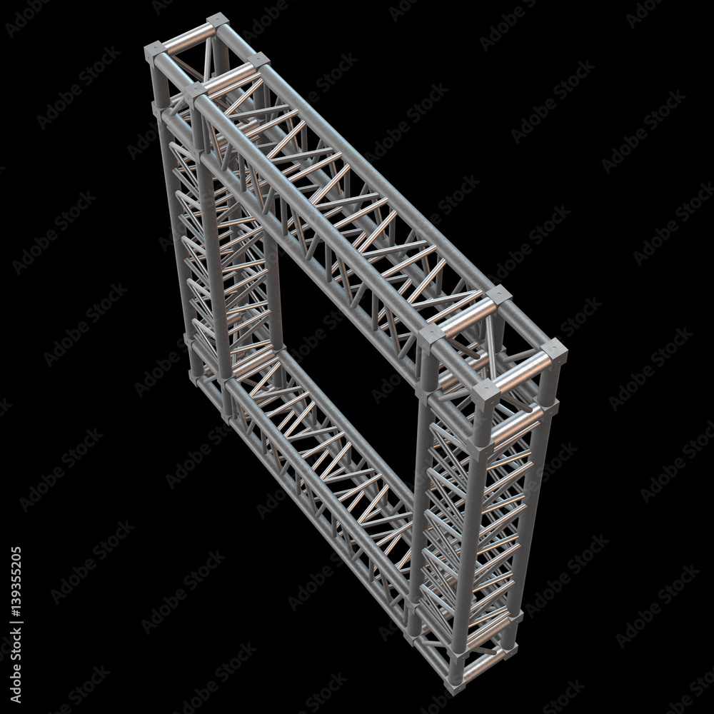 Steel truss girder frame or window element. 3d render on black Stock ...