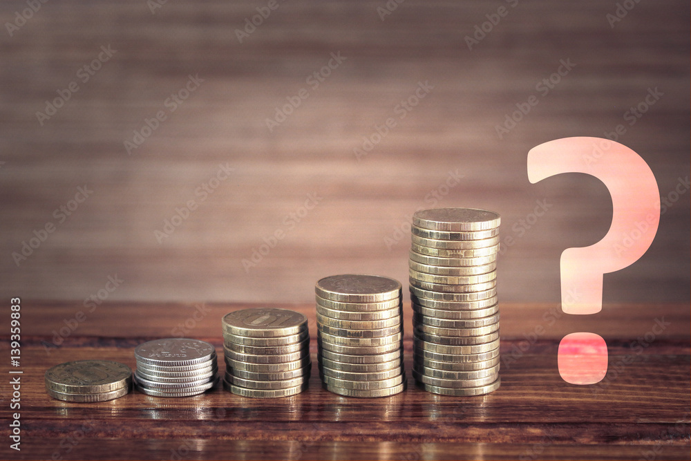 Inflation Chart stacks of coins and a question mark Stock Photo | Adobe ...