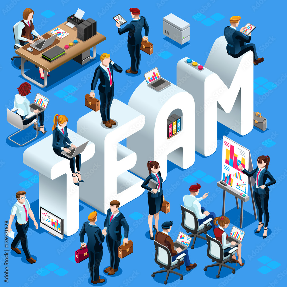 Team Group of Diverse Isometric Business People. 3D meeting infographic ...