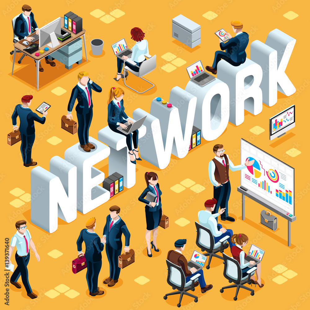 Network Group of Diverse Isometric Business People. 3D meeting ...