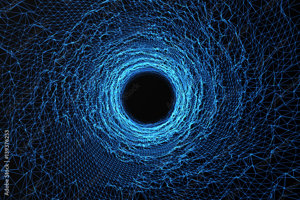 Cosmic wormhole, space travel concept, funnel-shaped tunnel that can ...