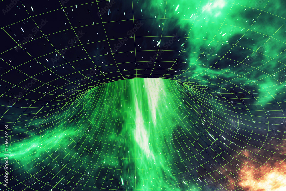 Cosmic wormhole, space travel concept, funnel-shaped tunnel that can ...