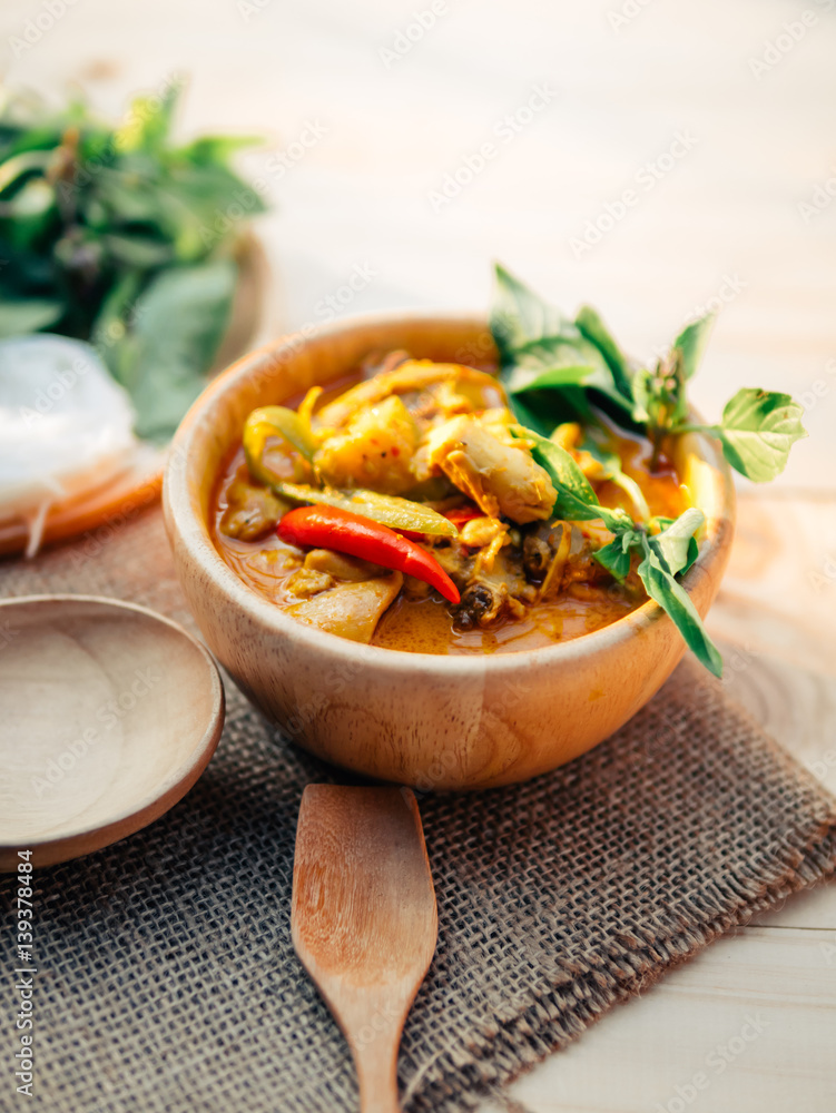 Thai traditional food style Thai vermicelli eaten with green curry ...