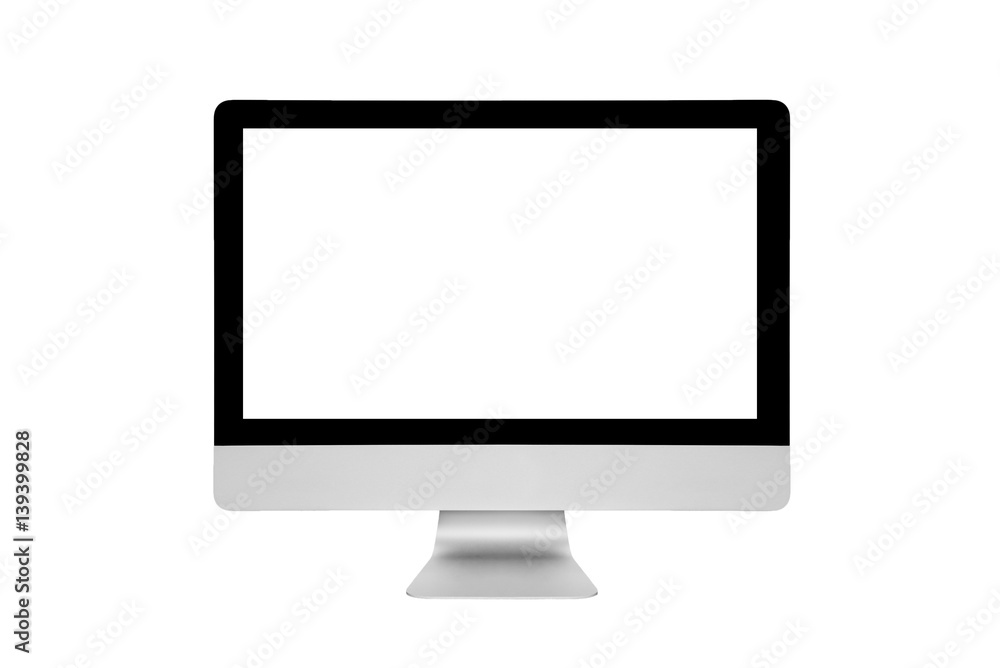 Desktop computer monitor display with blank white screen isolated on ...