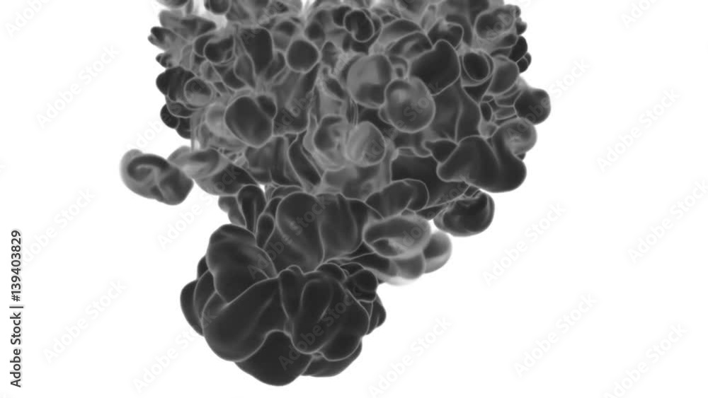 Cloud of Black Ink on white backgound underwater or smoke with alpha ...