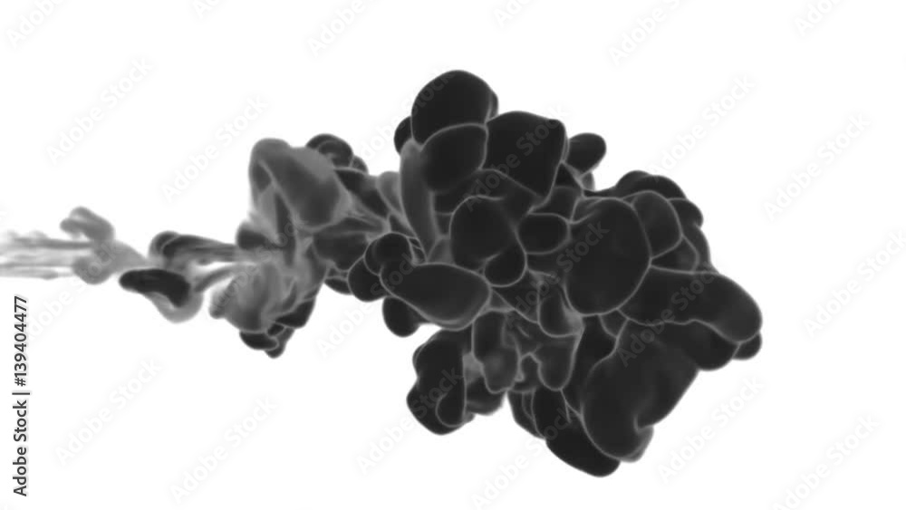Cloud of Black Ink on white backgound underwater or smoke with alpha ...