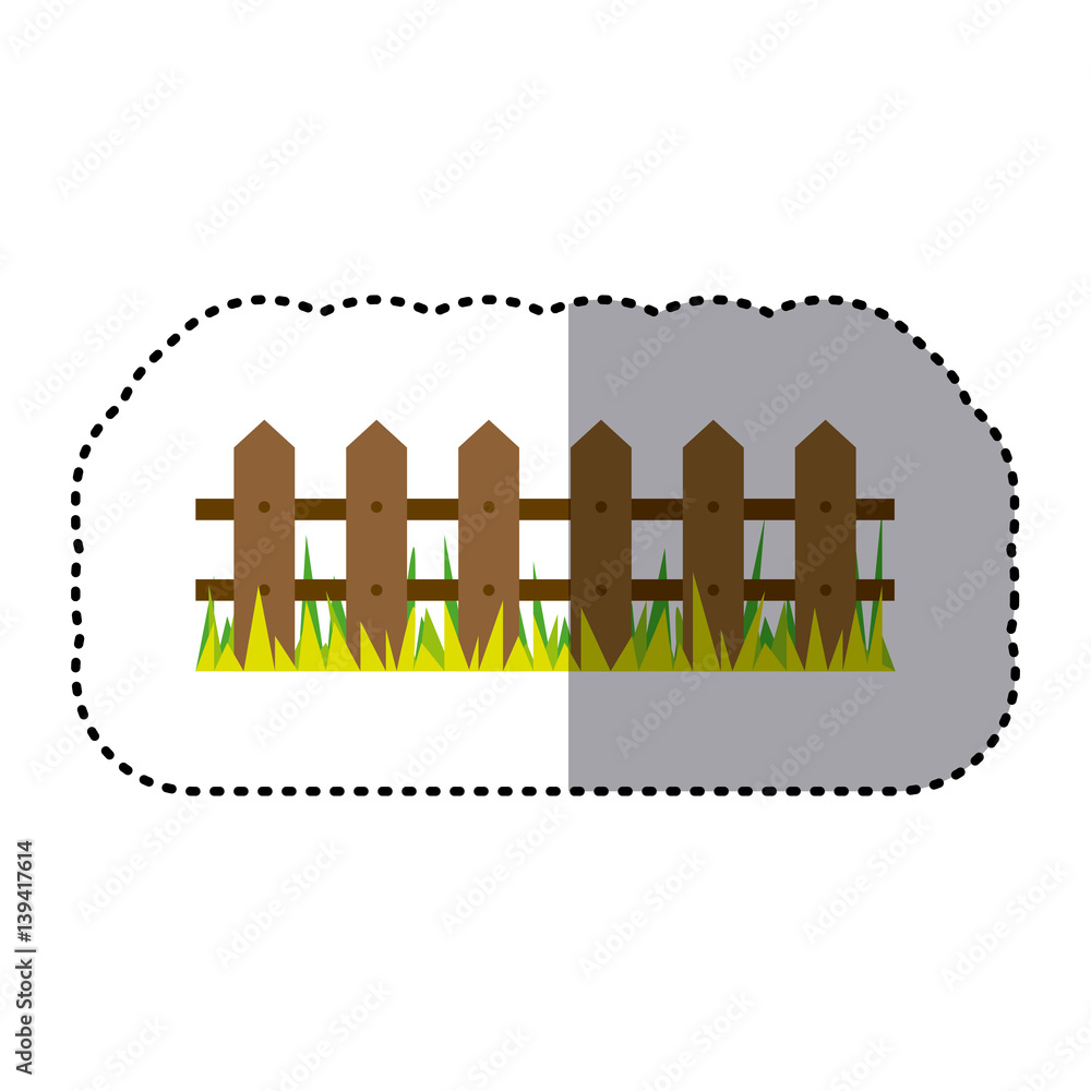 sticker colorful picture wooden fence and grass design vector ...