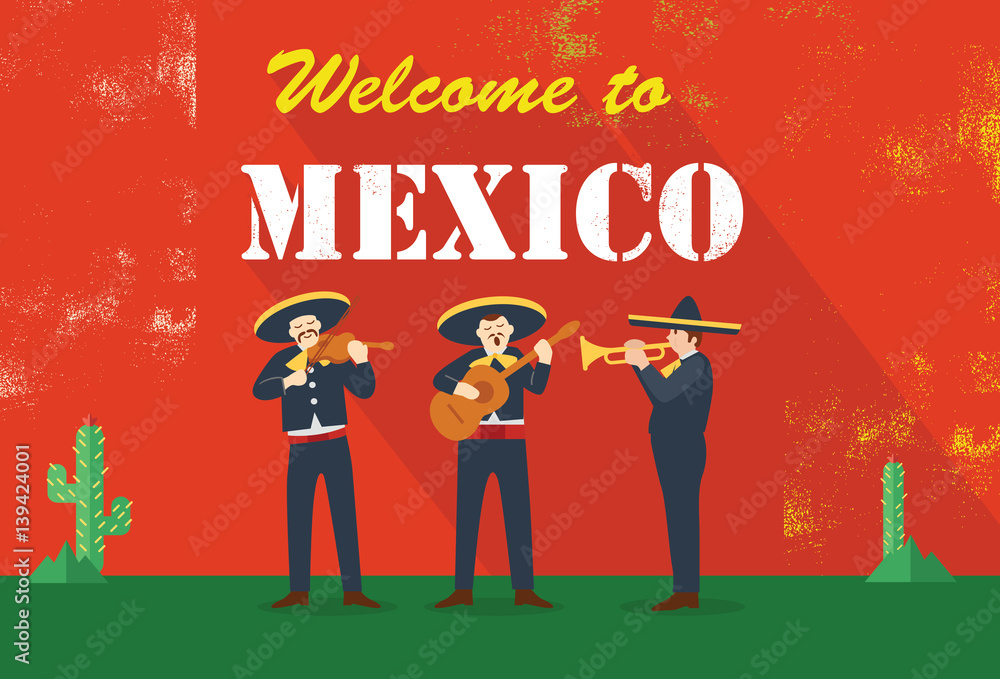 Vettoriale Stock Flat design, welcome to Mexico poster | Adobe Stock