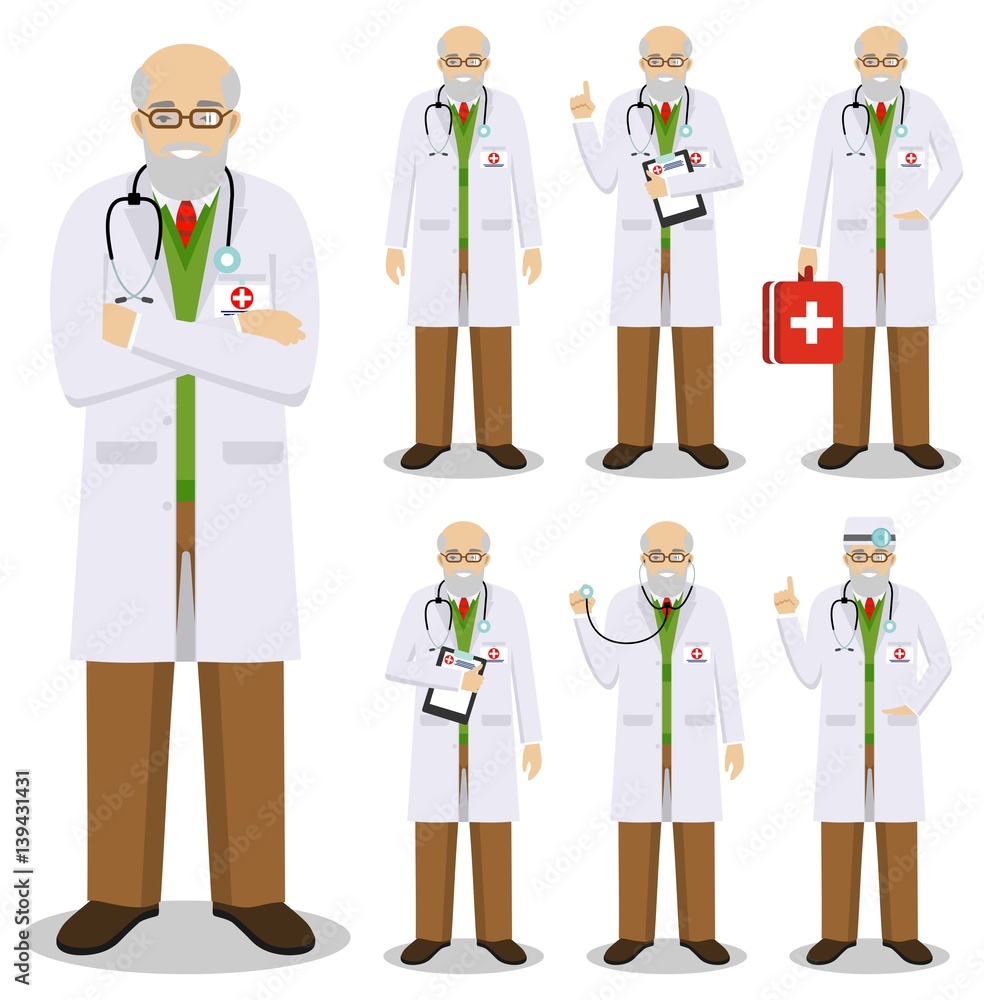 Medical concept. Detailed illustration of old american european doctors ...