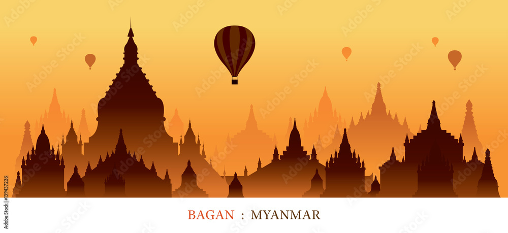Bagan, Myanmar, Landmarks Silhouette Sunrise Background, Cityscape ...