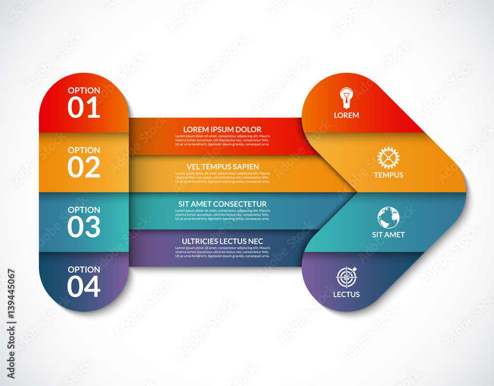 Arrow infographic template. 4 options, steps, parts. Vector banner with ...