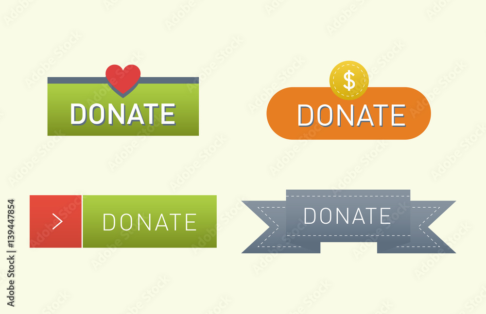 Donate buttons vector set illustration help icon donation gift charity isolated support design ...