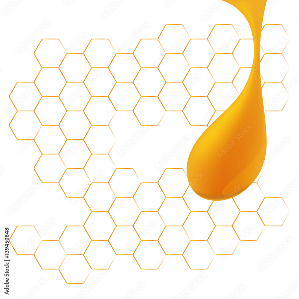 Honey drop vector and honeycomb background Stock Vector | Adobe Stock