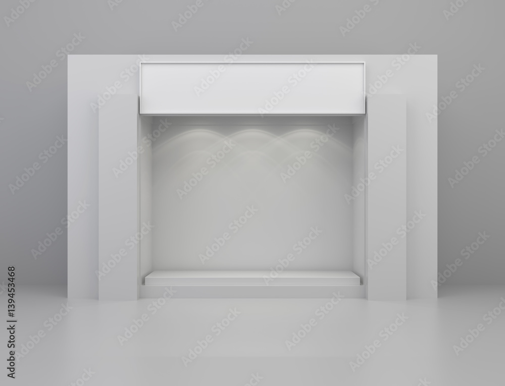 Front view of shop exterior design with pedestal. Mock up, 3D Rendering ...