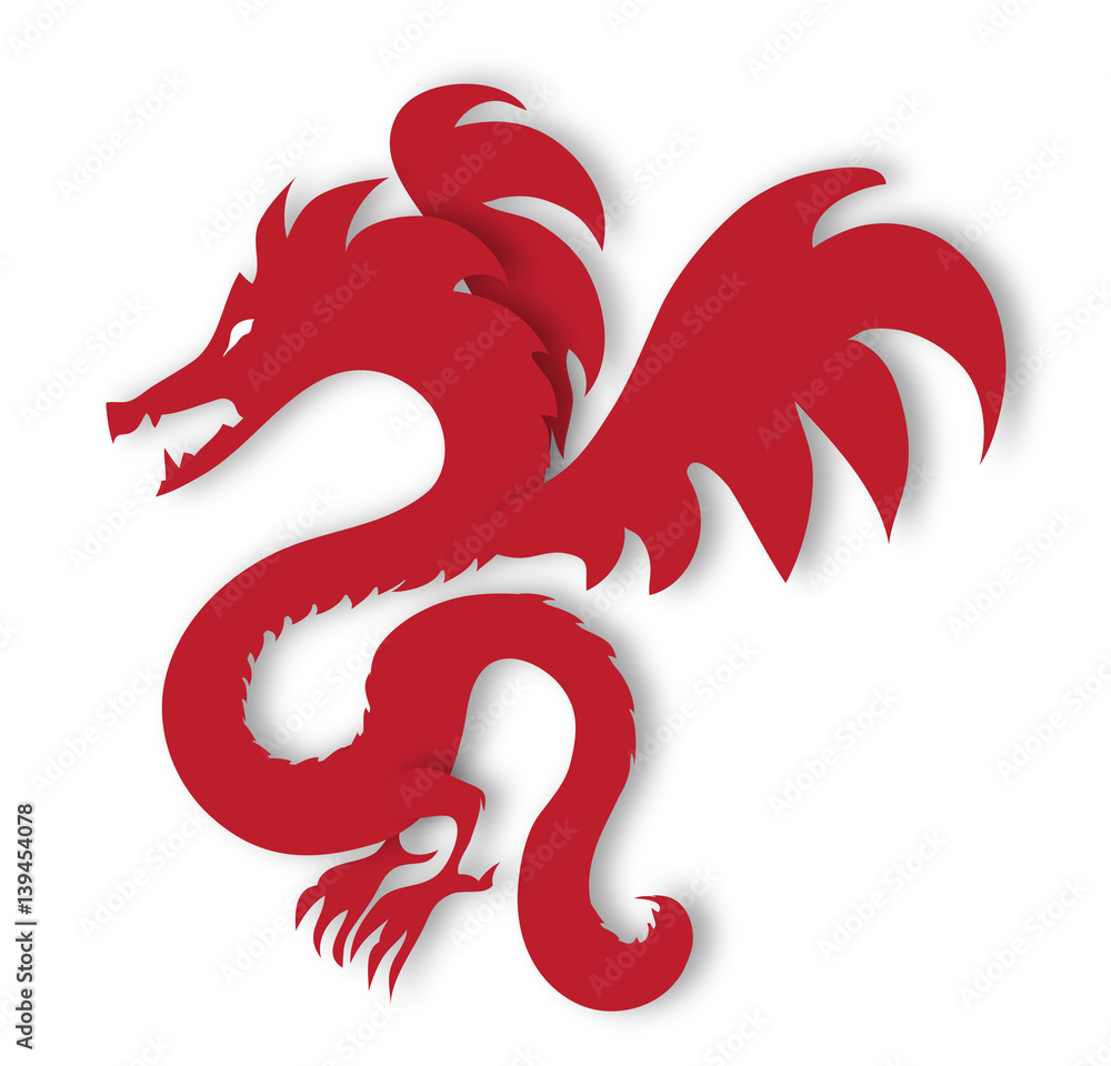 Red Dragon - Magnificent creature, red dragon flying. It is asian ...