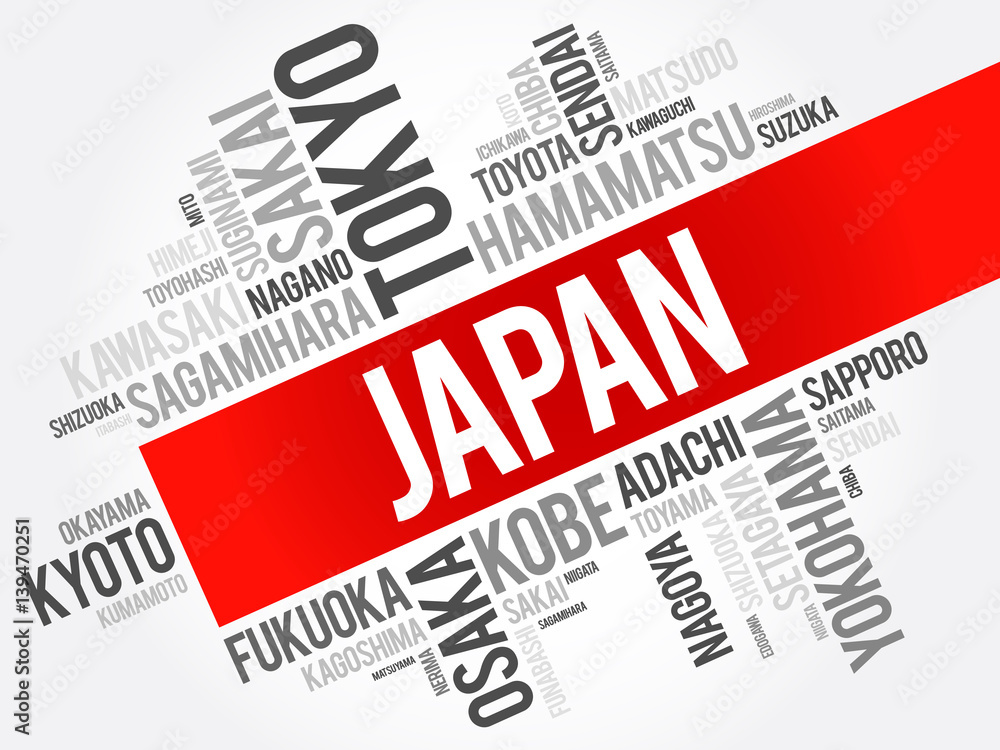 List of cities in Japan, word cloud collage, travel concept background ...