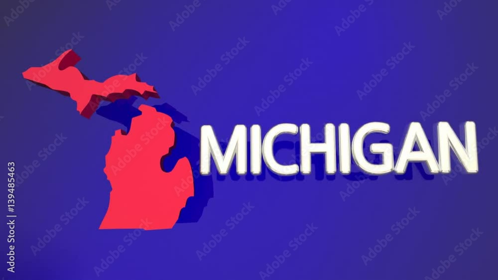 Michigan Red State Map MI Word Name 3d Animation Stock Video | Adobe Stock