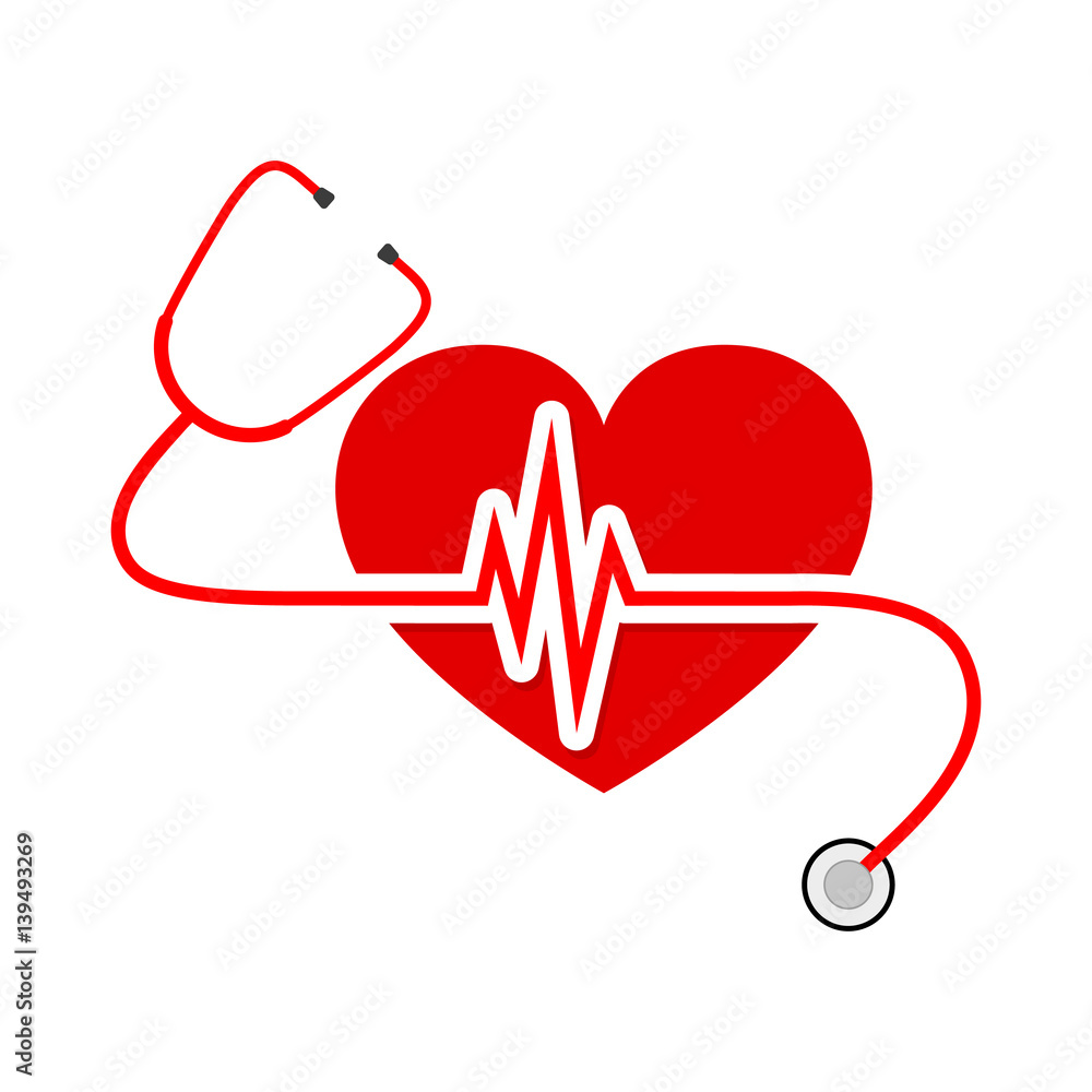 Heart with stethoscope and heartbeat sign. Vector Illustration Stock ...