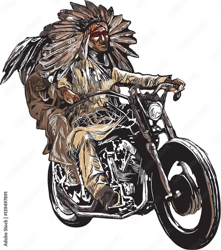 An hand drawn vector, freehand sketching. Native American couple ...