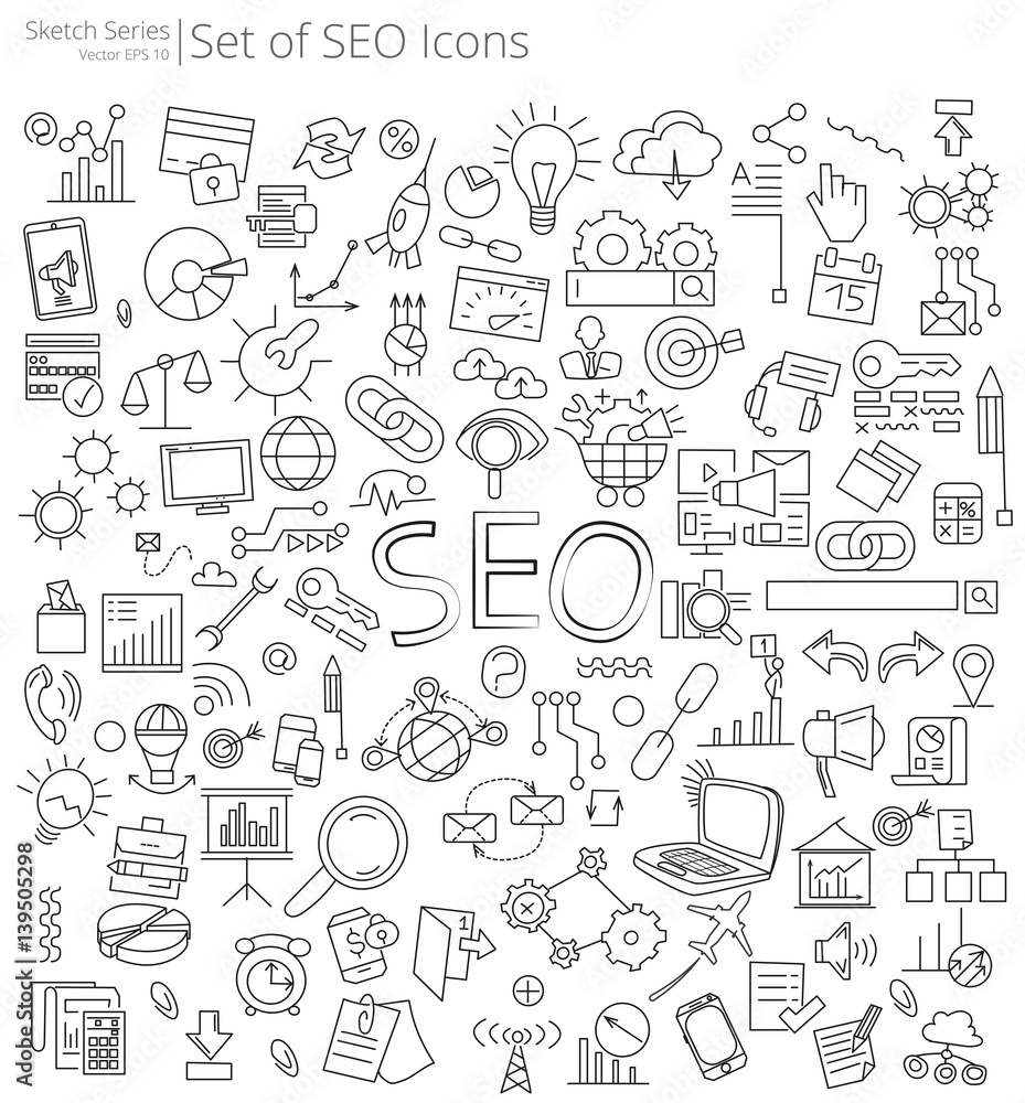 Hand Drawn SEO icons. Vector Illustration of large set of Social Media ... Hand Drawn SEO icons. Vector Illustration of large set of Social Media ...