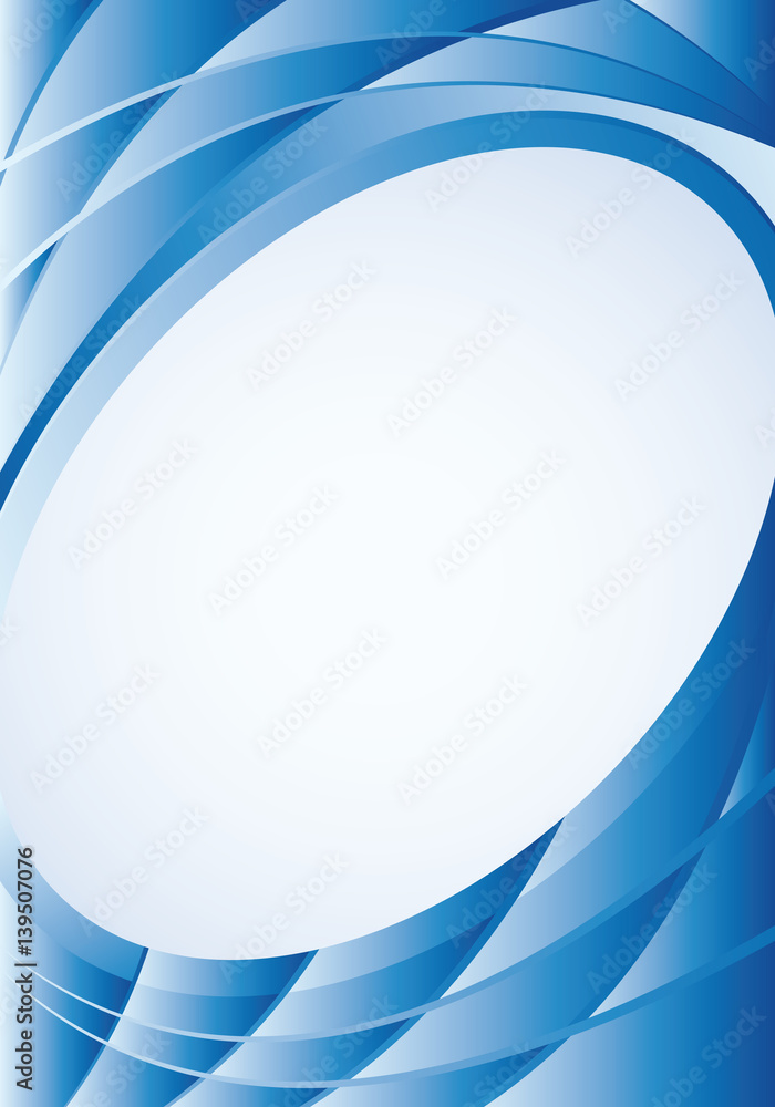 Abstract blue background with waves and a white oval in the middle to ...