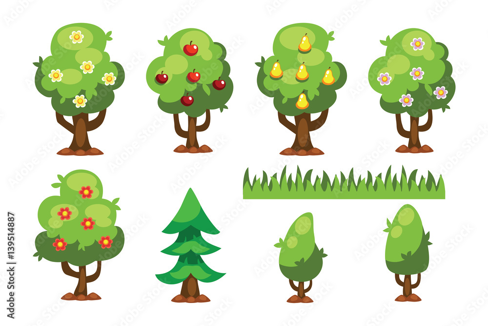 Cartoon garden green tree vector illustration. Stock Vector | Adobe Stock