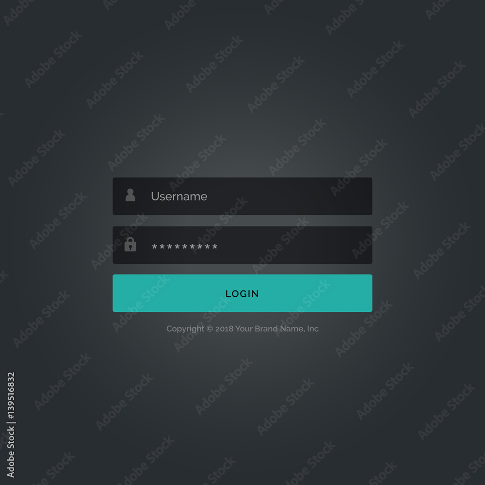 dark login form template design with username and password details Stock Vector | Adobe Stock