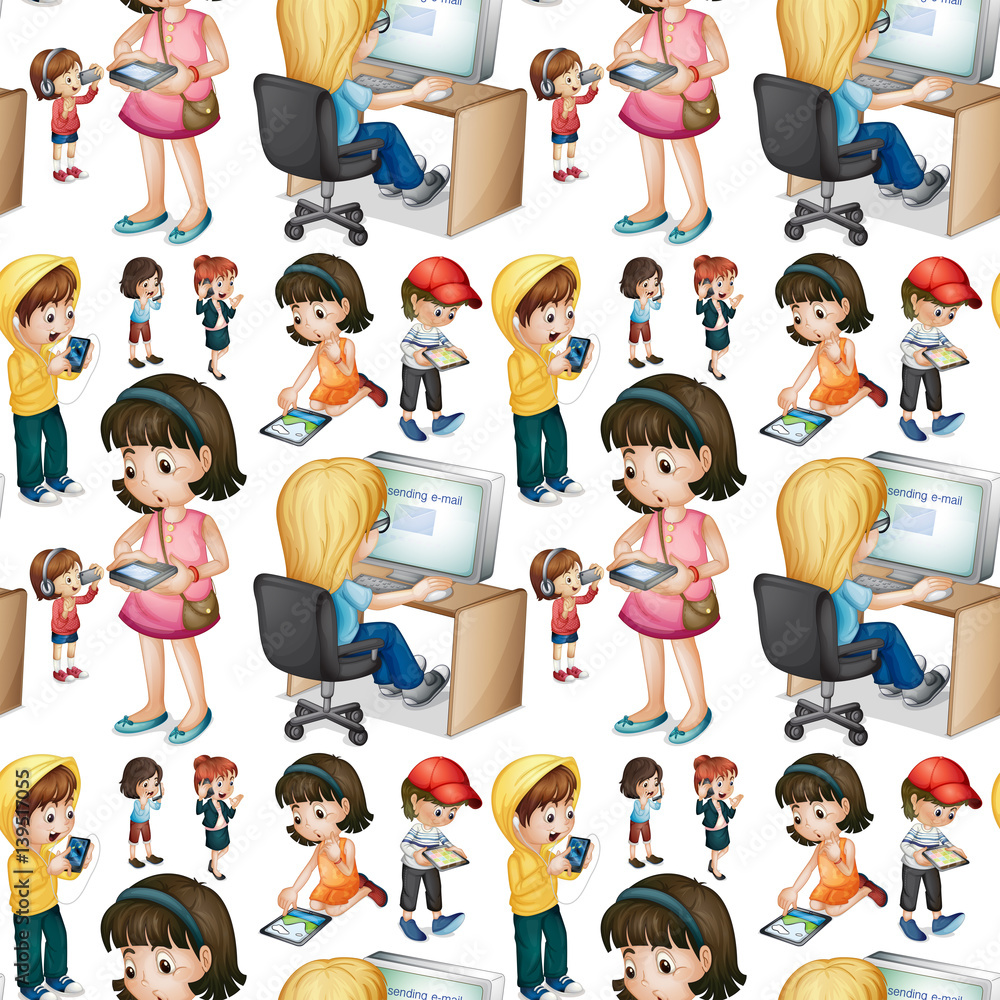 Seamless background with children in different actions Stock Vector ...