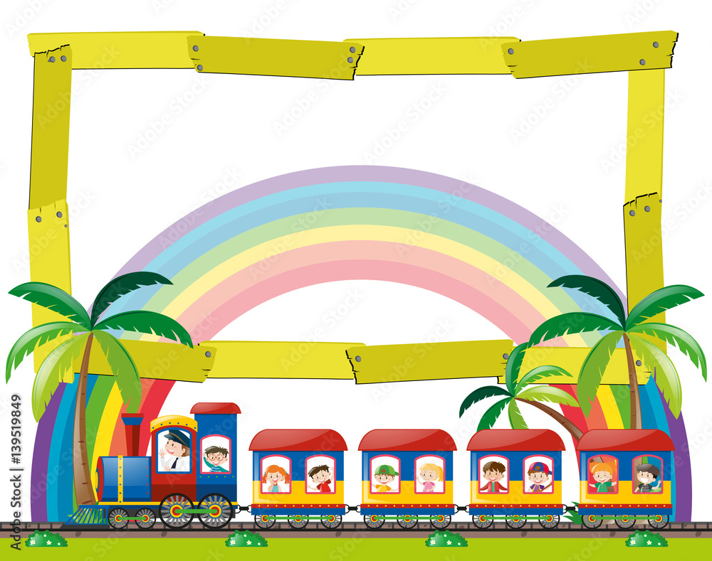 Frame template with kids on the train Stock Vector | Adobe Stock
