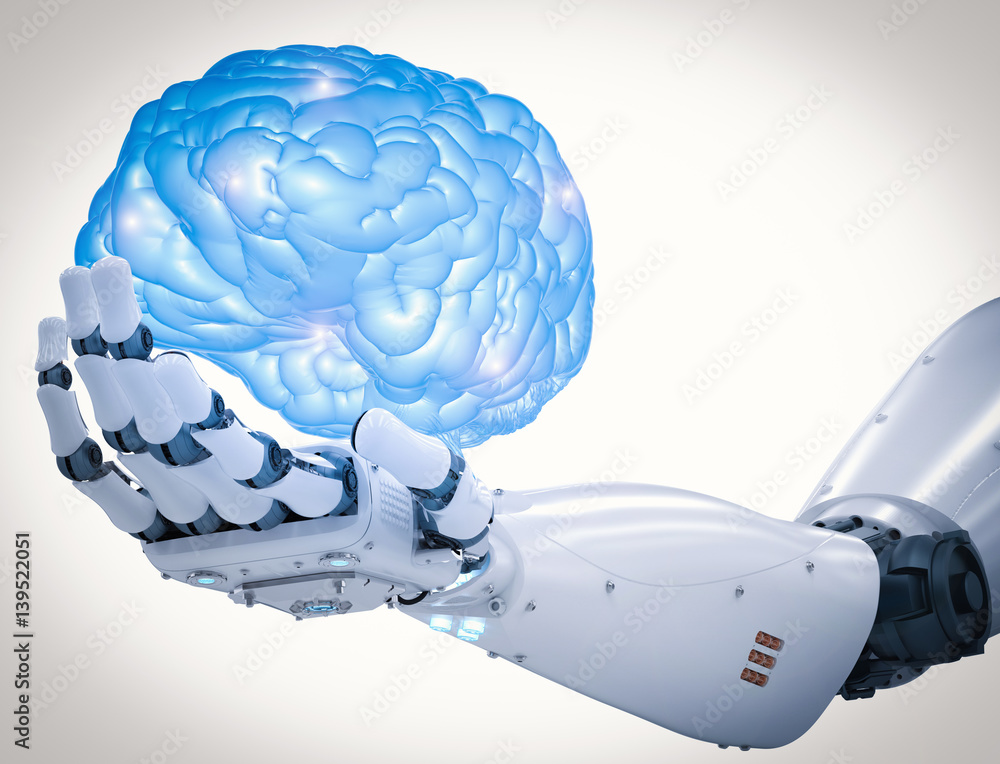 robotic hand holding brain Stock Photo | Adobe Stock