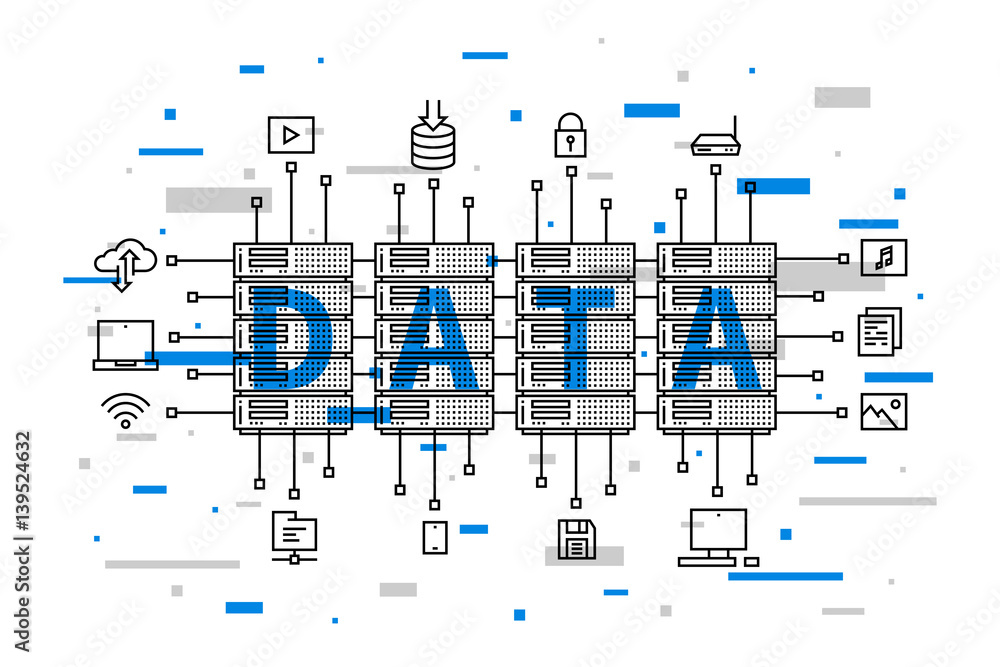 Data center network technology vector illustration. Internet server ...