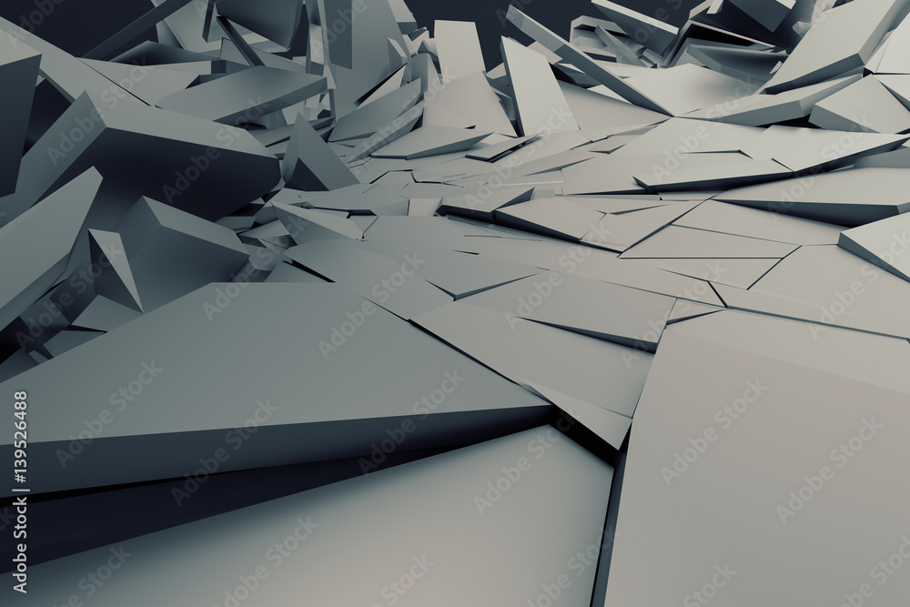 Abstract 3d rendering of cracked surface. Background with broken shape ...