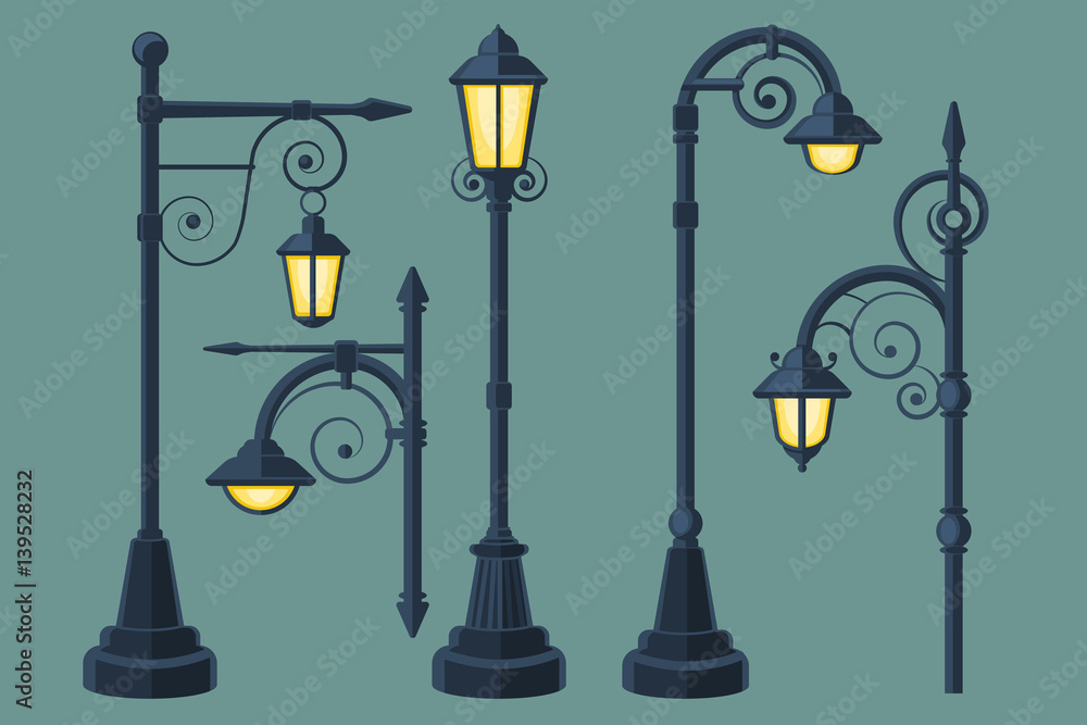 Cartoon, comic book vintage and modern street lights vector set Stock ...